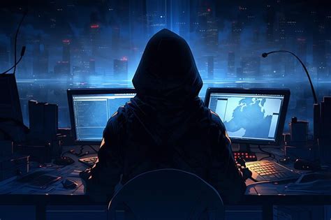 Premium Photo Hacker Sitting At The Computer Cyber Security And