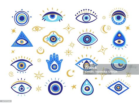 사악한 눈 기호 신비로운 그리스와 터키의 사악한 눈부심 영적 함사 손과 마법의 부적 벡터 일러스트 레이 션 세트 손에 대한 스톡 벡터 아트 및 기타 이미지 Istock