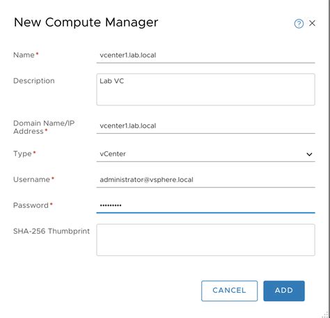 nsx t lab add compute manager vdives