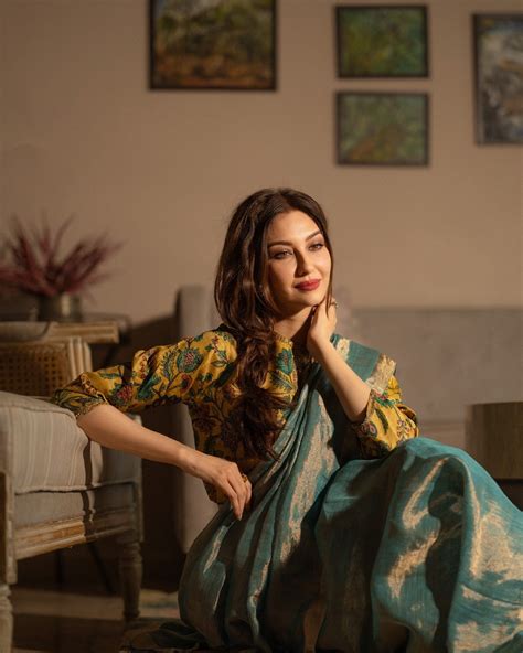 Saumya Tandon In Blue Saree Green Blouse