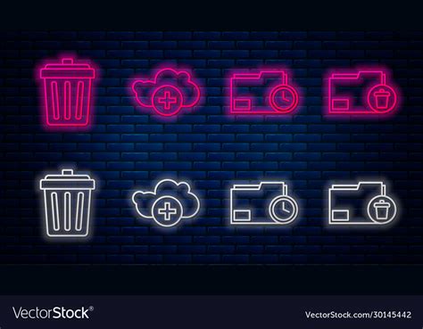 Set Line Add Cloud Document Folder With Clock Vector Image