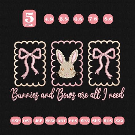 Bunnies And Bows Easter Embroidery Design Cute Bunny Bow Pastel