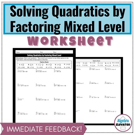 Solving Quadratic Equations By Factoring Worksheet Mixed Level Made