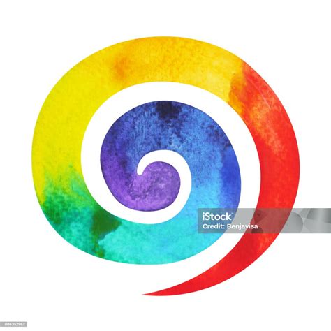 차크라 기호 나선형 개념 수채화 그림 손으로 그린 아이콘 로고 일러스트 레이 션 디자인 로그인의 7 색 차크라에 대한 스톡 벡터