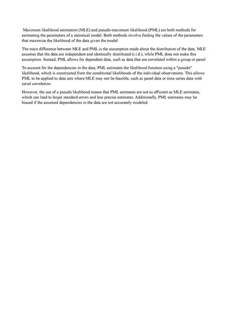 ml pml maximum likelihood vs pseudo maximum likelihood estimator
