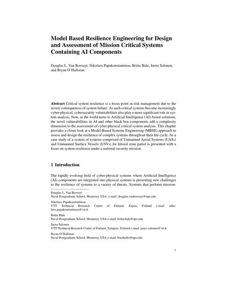 Pdf Model Based Resilience Engineering For Design And Assessment Of