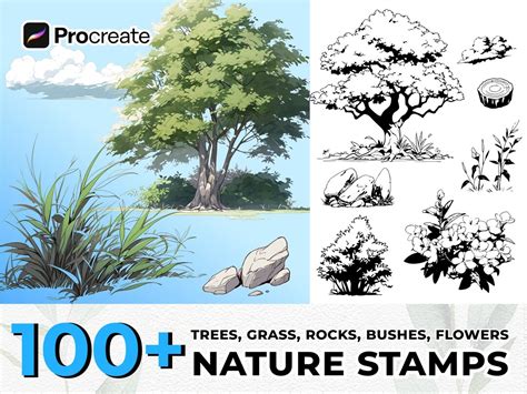 105 Procreate Trees Grass Rocks Bushes Logs Flowers Etsy