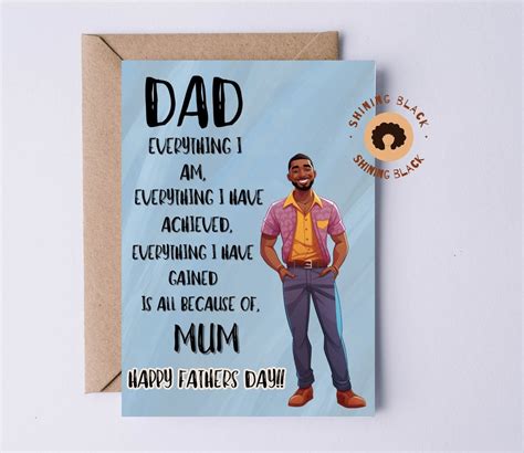 Black Dad Card Humour Fathers Day Card Funny Dad Cards Black Father