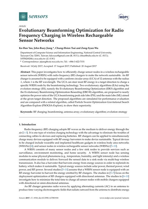 Pdf Evolutionary Beamforming Optimization For Radio Frequency Charging In Wireless