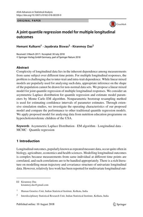 pdf a joint quantile regression model for multiple longitudinal outcomes