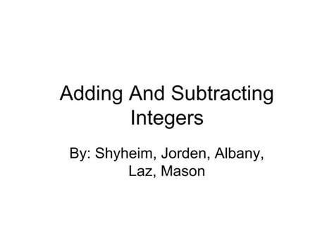 Adding Subtracting Integers Ppt
