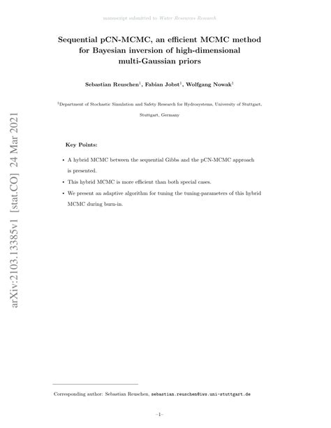 PDF Sequential PCN MCMC An Efficient MCMC Method For Bayesian Inversion Of High Dimensional