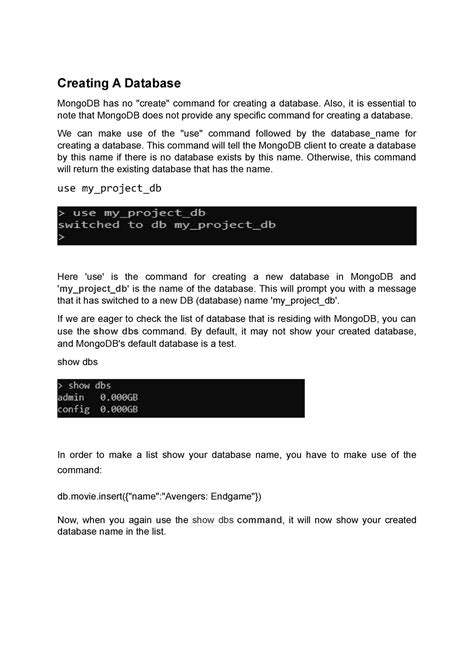 Mongo Creating A Database Mongodb Has No Create Command For
