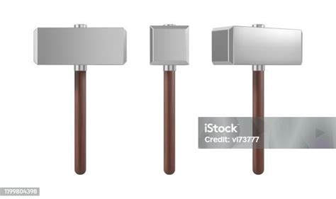 나무 손잡이 세트와 현실적인 금속 망치 토르의 무기 벡터 그림입니다 망치에 대한 스톡 벡터 아트 및 기타 이미지 망치