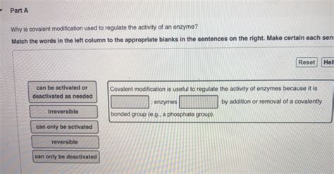 Solved Part A Why Is Covalent Modification Used To