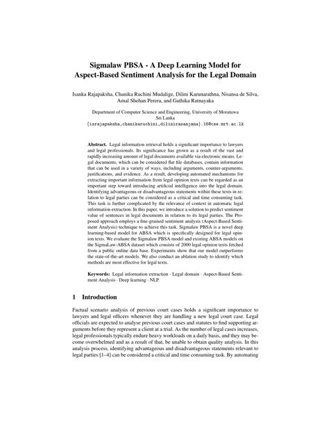 Pdf Sigmalaw Pbsa A Deep Learning Model For Aspect Based Sentiment Analysis For The Legal Domain