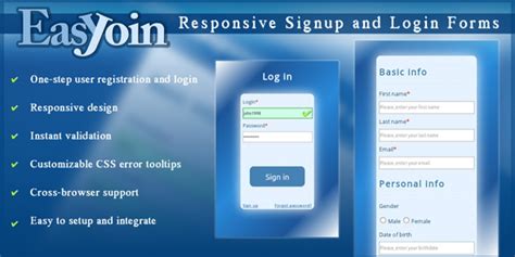 easyjoin responsive signup and login form jquery by kirgol codester