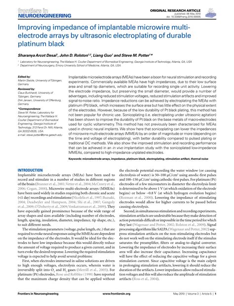 Pdf Improving Impedance Of Implantable Microwire Multi Electrode Arrays By Ultrasonic