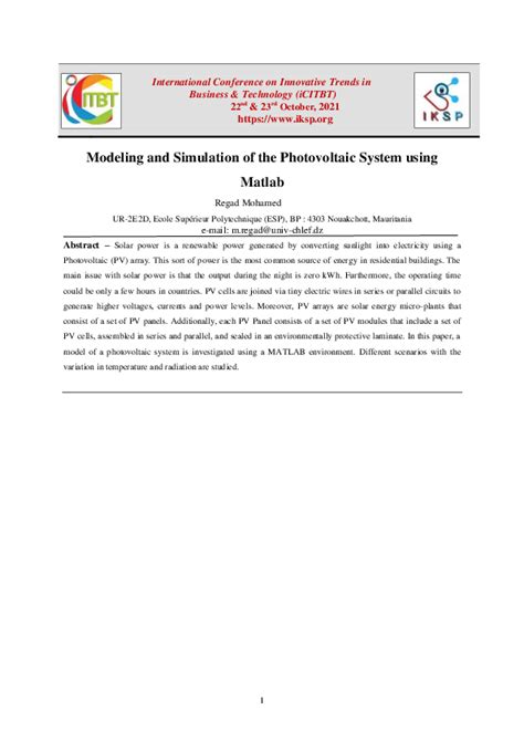 pdf modeling and simulation of the photovoltaic system using matlab