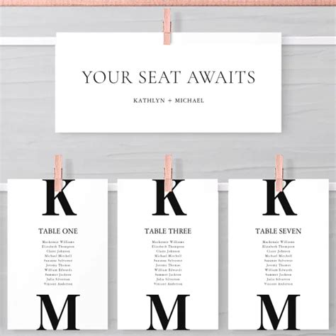 Seating Chart Header Modern Black Minimalist Card Zazzle