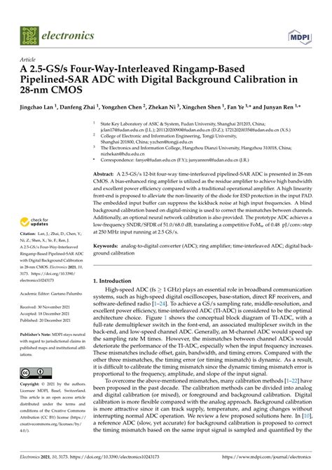 Pdf A 25 Gss Four Way Interleaved Ringamp Based Pipelined Sar Adc