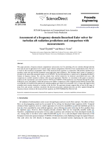 Pdf Assessment Of A Frequency Domain Linearised Euler Solver For Turbofan Aft Radiation