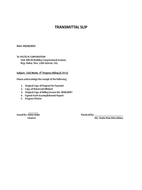 Transmittal Slip Pdf