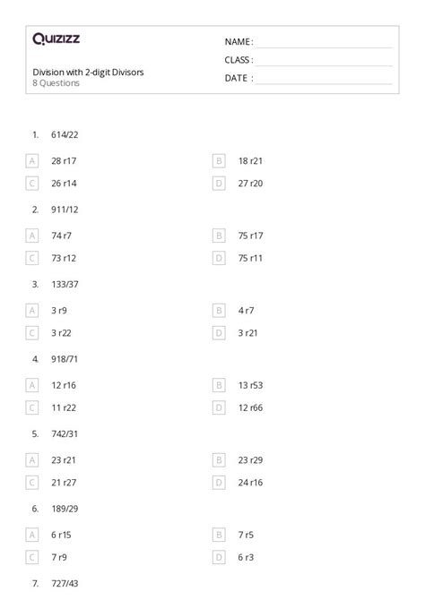 50 division with multi digit numbers worksheets on quizizz free