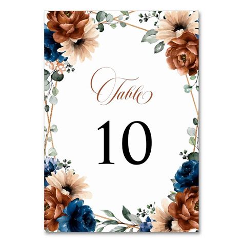 Terracotta Navy Blue Greenery Geometric Wedding Table Number Zazzle Geometric Wedding
