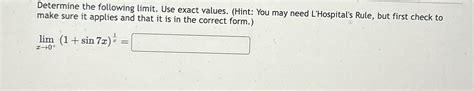 Solved Determine The Following Limit ﻿use Exact Values