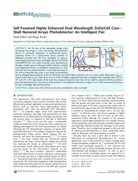 Pdf Self Powered Highly Enhanced Dual Wavelength Znocds Core Shell Nanorod Arrays