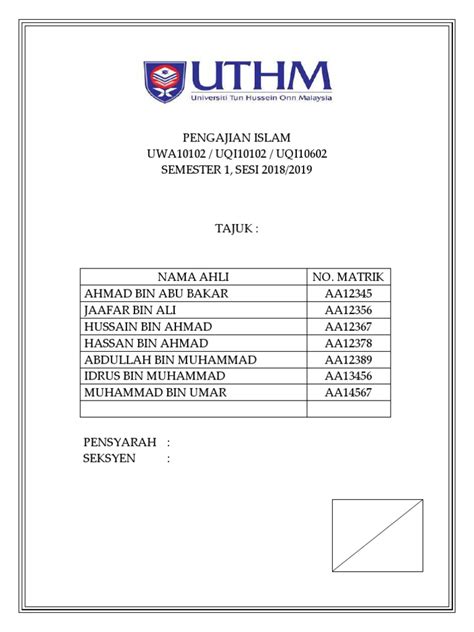 Contoh Muka Depan Tugasan Sem1 20182019 Pdf
