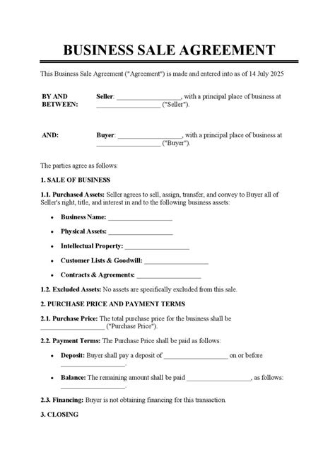 Free Business Sale Agreement Template Pdf And Word