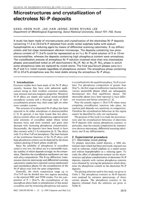Pdf Microstructures And Crystallization Of Electroless Nip Deposits