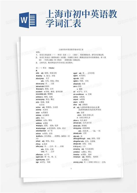 上海市初中英语教学词汇表word模板下载编号lxmbddya熊猫办公