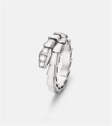 Serpenti Viper 18kt White Gold Ring With Diamonds In Silver Bvlgari