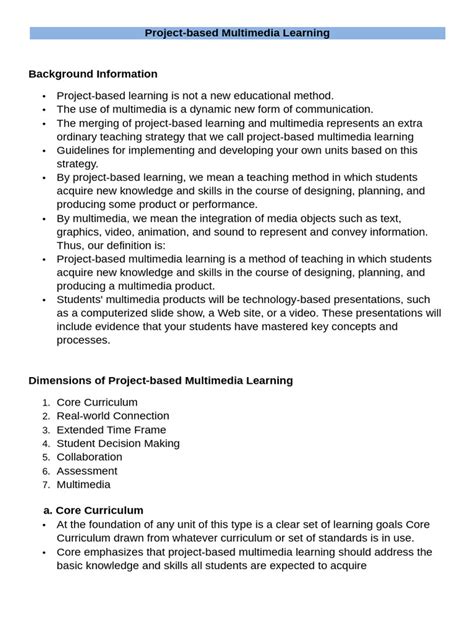 project based multimedia learning pdf project based learning