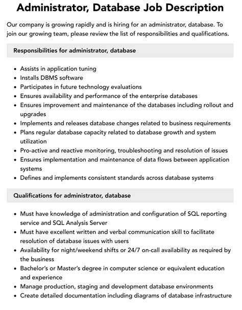 Administrator Database Job Description Velvet Jobs