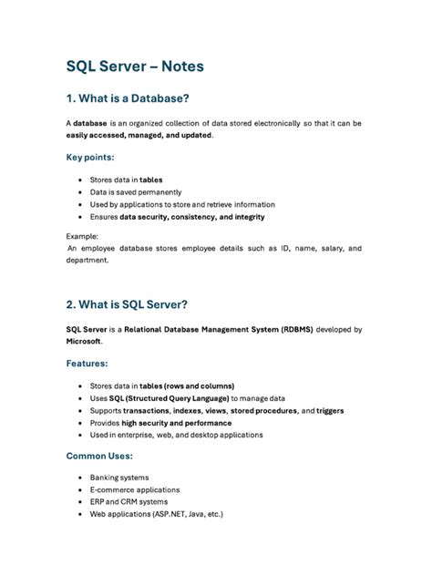 Sq L Server Notes Pdf