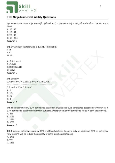 Tcs Nqt 12th September 2021 Slot 1 Question Paper Tcs Ninja Numerical Ability Questions Q1