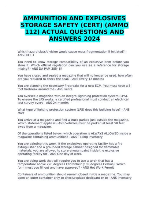 Ammunition And Explosives Storage Safety Cert Ammo 112 Actual