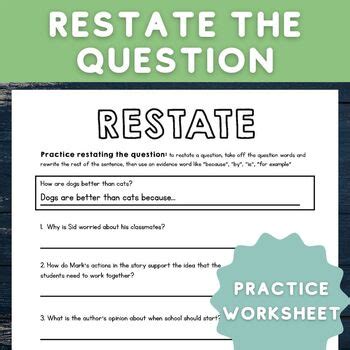 Restate The Questions Practice Worksheet By Brave Guide Tpt