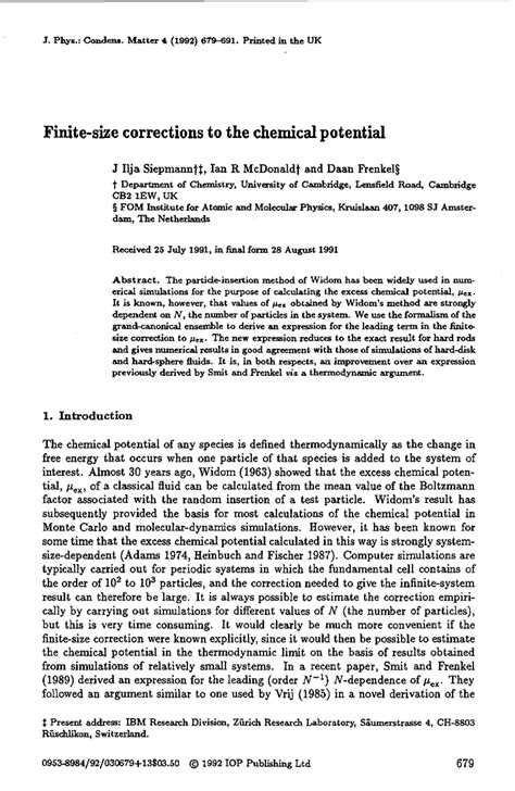 Pdf Finite Size Corrections To The Chemical Potential