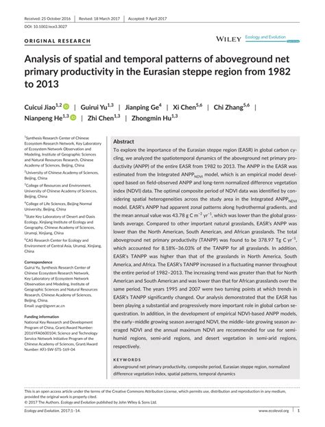 Pdf Analysis Of Spatial And Temporal Patterns Of Aboveground Net