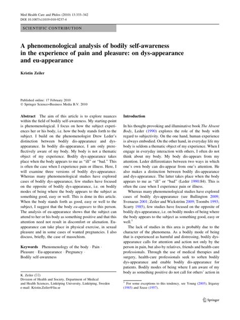 Fichado A Phenomenological Analysis Of Bodily Self Awareness On Dys Appearance And Eu