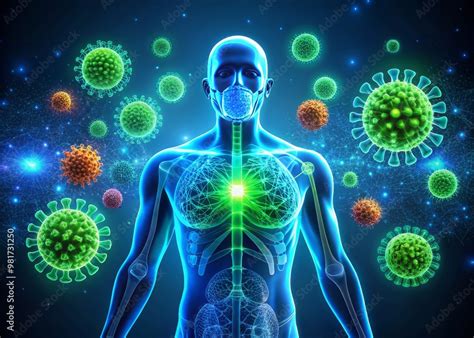 A Futuristic And Modern Illustration Of A Persons Body With A 3d Model Of The Immune System