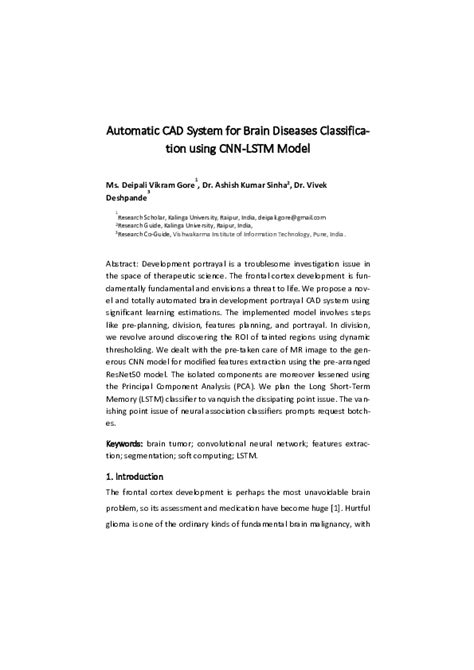 Pdf Automatic Cad System For Brain Diseases Classification Using Cnn Lstm Model
