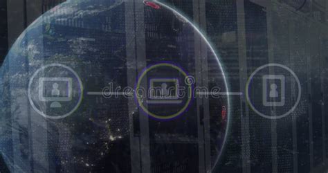 Animation Of Phone Laptop Computer In Flowchart With Globe And