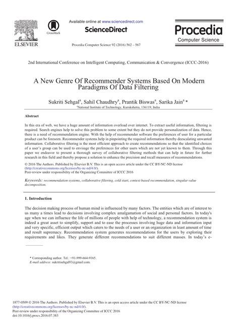 Pdf A New Genre Of Recommender Systems Based On Modern Paradigms Of Data Filtering