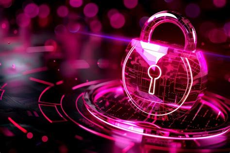 Red Neon Digital Lock Symbol On Dark Background Illustrating Cybersecurity And Encrypted Data